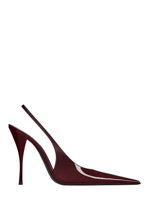Saint Laurent Slingback Pumps In Patent Leather - Marron Glace