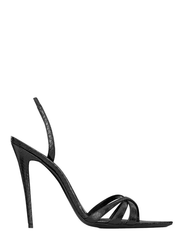Saint Laurent Kate Sandals In Python-embossed Leather - Black