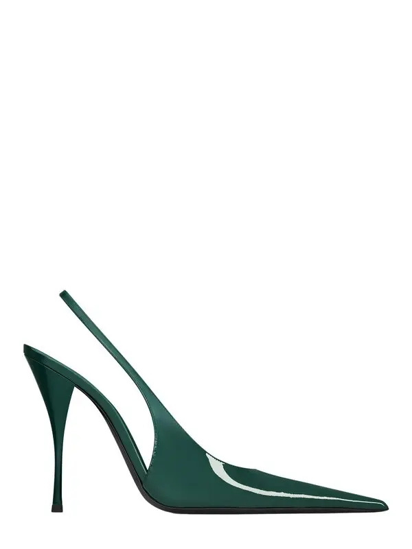 Saint Laurent Slingback Pumps In Patent Leather - Forest Green