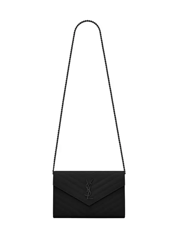 Saint Laurent Cassandre Chain Wallet In Grain De Poudre Leather - Black