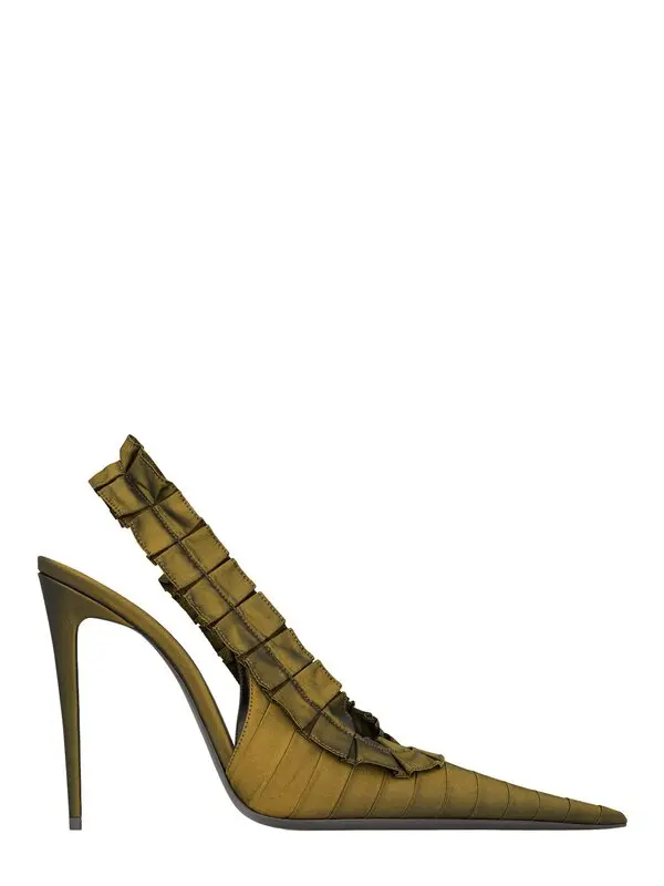 Saint Laurent Madeleine Slingback Pumps In Silk Taffeta - Dark Cuba Gold