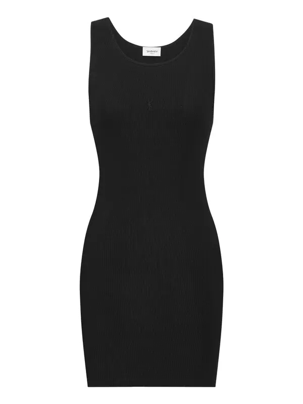Saint Laurent Ribbed Cotton Cassandre Tank Dress - Noir