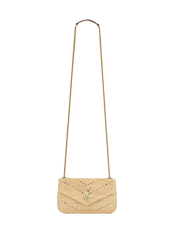 Saint Laurent Loulou Mini Bag In Raffia - Naturel And Brick