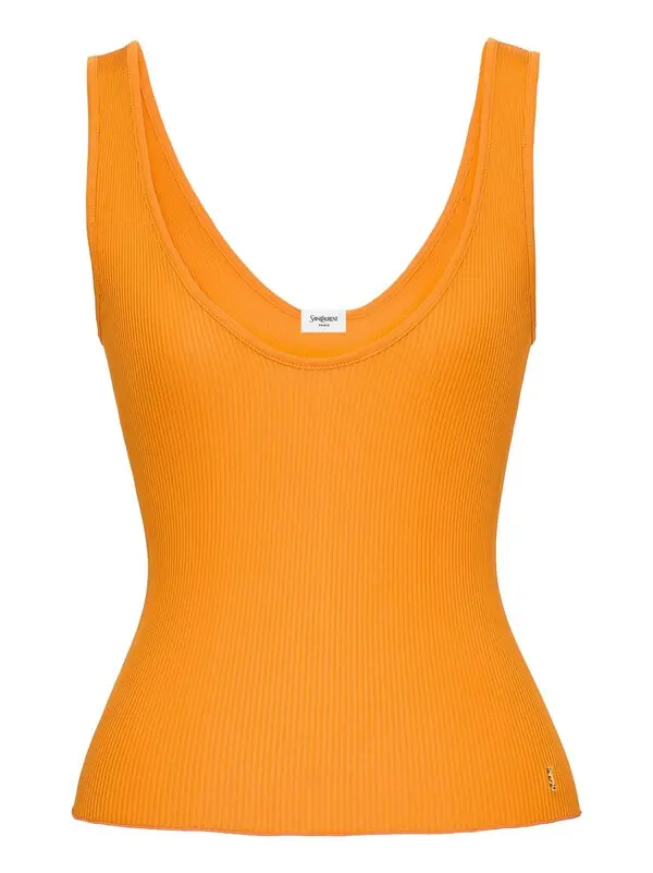 Saint Laurent Cassandre Tank Top In Ribbed Silk Jersey - Curcuma