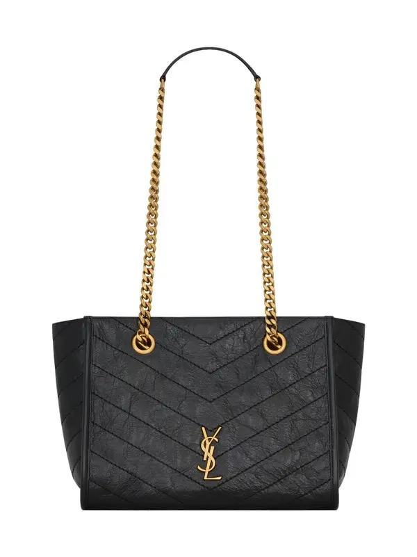 Saint Laurent Niki Small Shopping Bag In Vintage Leather With Chevron Topstitching - Black