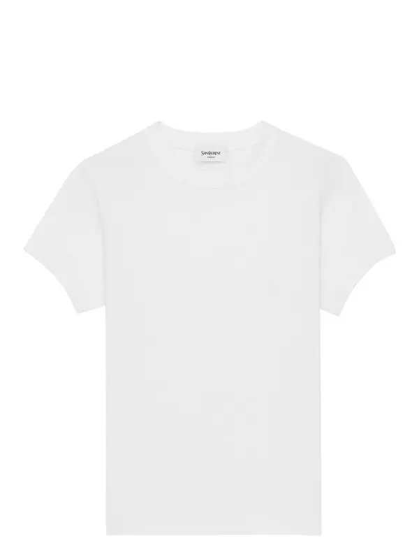 Saint Laurent Cassandre T-shirt In Ribbed Cotton - Blanc