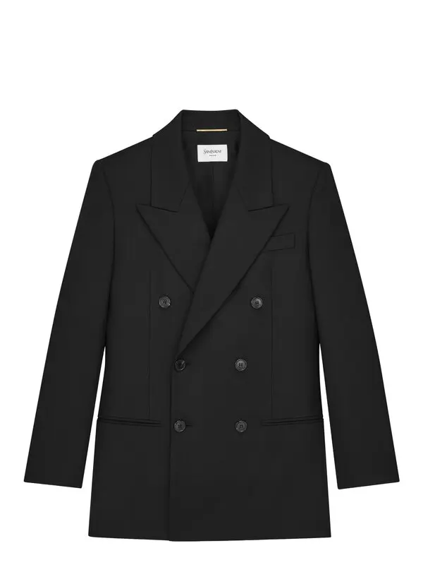 Saint Laurent Double-breasted Wool Jacket With Peak Lapel - Noir