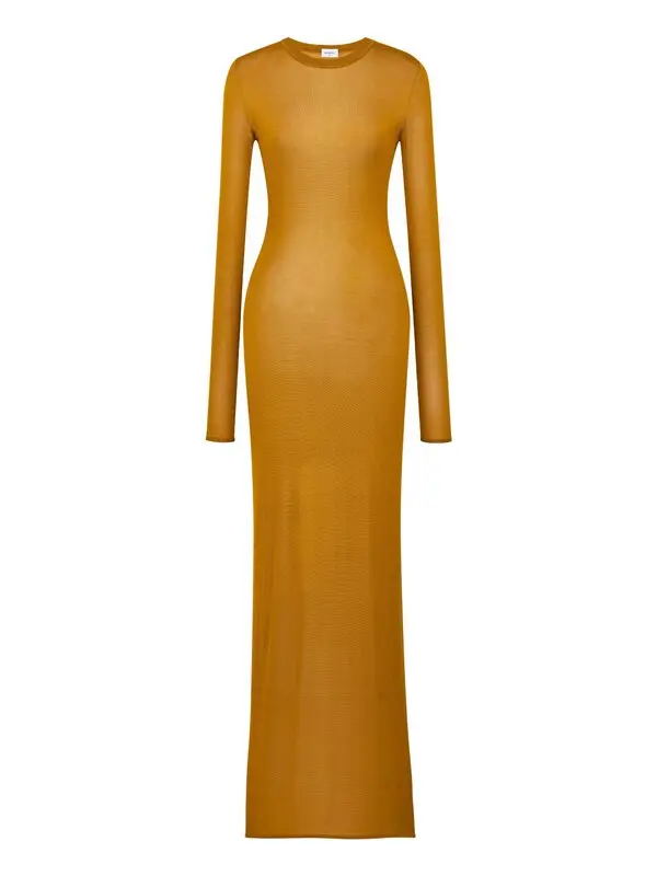 Saint Laurent Long Crewneck Knit Dress - Curcuma