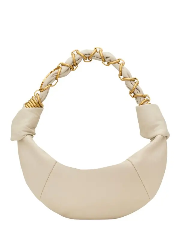 Saint Laurent Amalia Mini Hobo Bag In Lambskin With Cassandre Jewelry Chain Strap - Blanc Vintage
