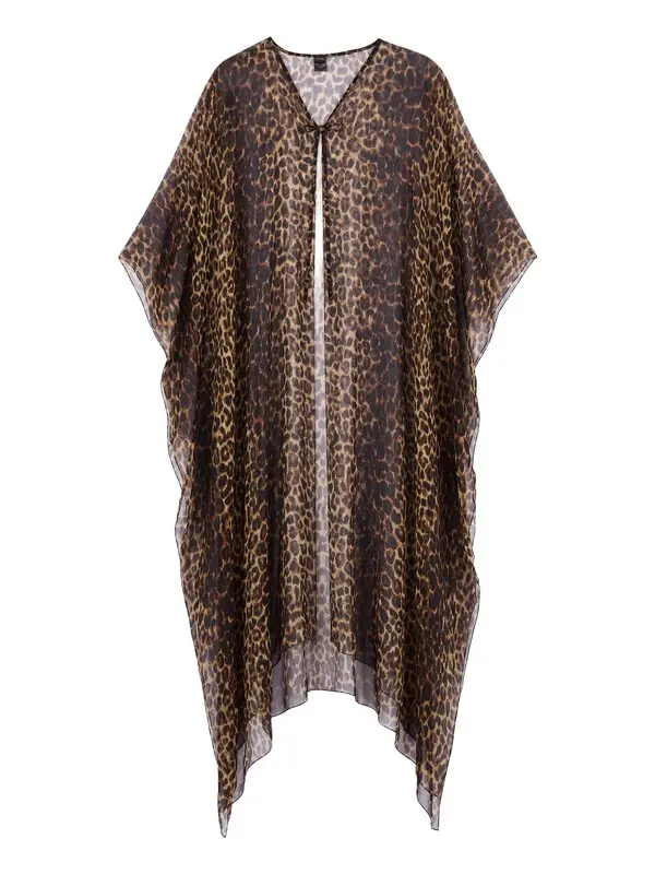 Saint Laurent Kaftan In Leopard Wool Twill - Beige And Black