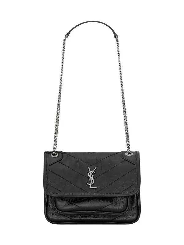 Saint Laurent Niki Baby Bag In Vintage Leather With Cassandre And Chevron Quilting - Black