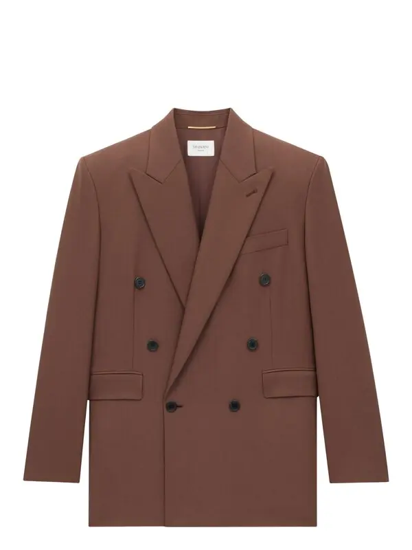 Saint Laurent Double-breasted Wool Gabardine Jacket - Brun