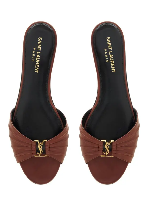 Saint Laurent Babylone Flat Slide Sandals In Smooth Leather - Aesthetic Brown