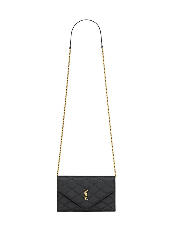 Saint Laurent Paris Chain Wallet In Grain De Poudre Leather - Black