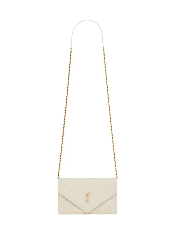 Saint Laurent Chain Wallet In Grain De Poudre Leather - Blanc Vintage
