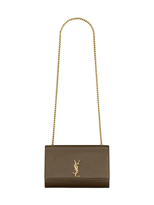 Saint Laurent Small Kate Bag In Shiny Leather - Gloss Kaki