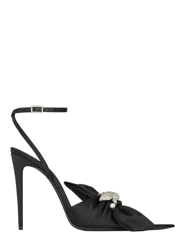 Saint Laurent Satin Crepe Rhinestone Dove Sandals - Black