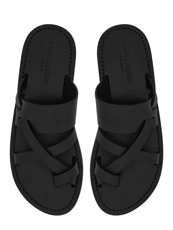 Saint Laurent Culver Slides In Smooth Leather - Black