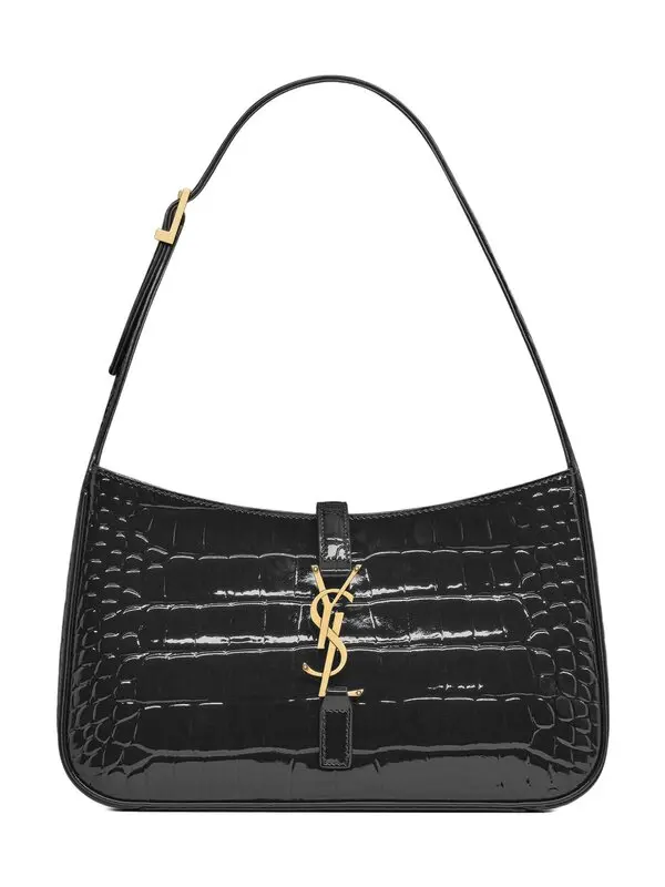 Saint Laurent Le 5 À 7 Shoulder Bag In Crocodile-embossed Patent Leather - Black