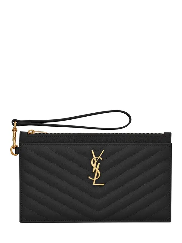 Saint Laurent Cassandre Matelassé Pouch In Grain De Poudre Leather - Black