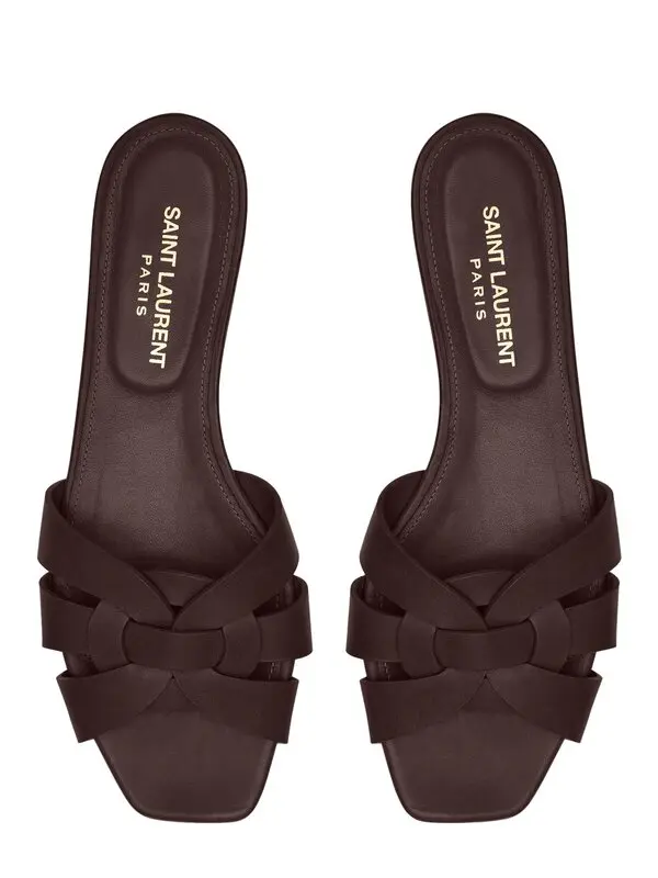 Saint Laurent Tribute Sandals In Smooth Leather - Dark Chocolate