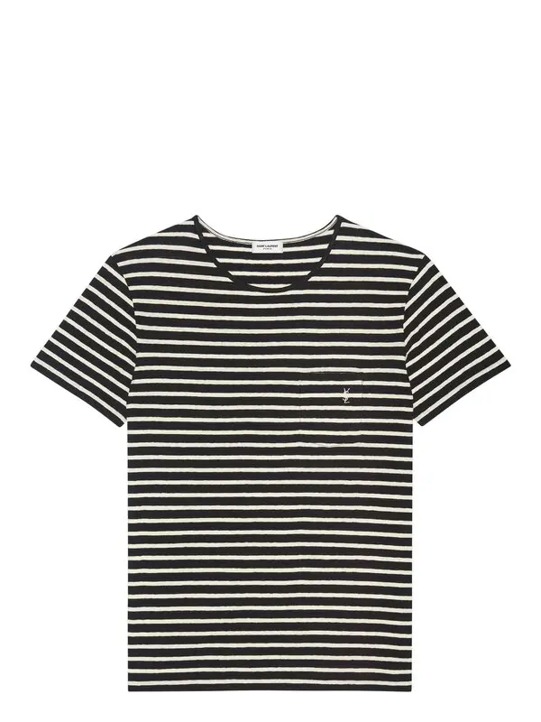 Saint Laurent Striped Cassandre T-shirt In Jersey - Black & Natural