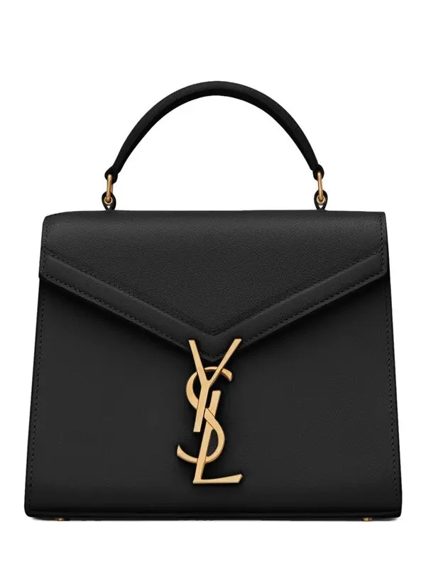 Saint Laurent Cassandra Mini Top Handle Bag In Grain De Poudre Embossed Leather - Black