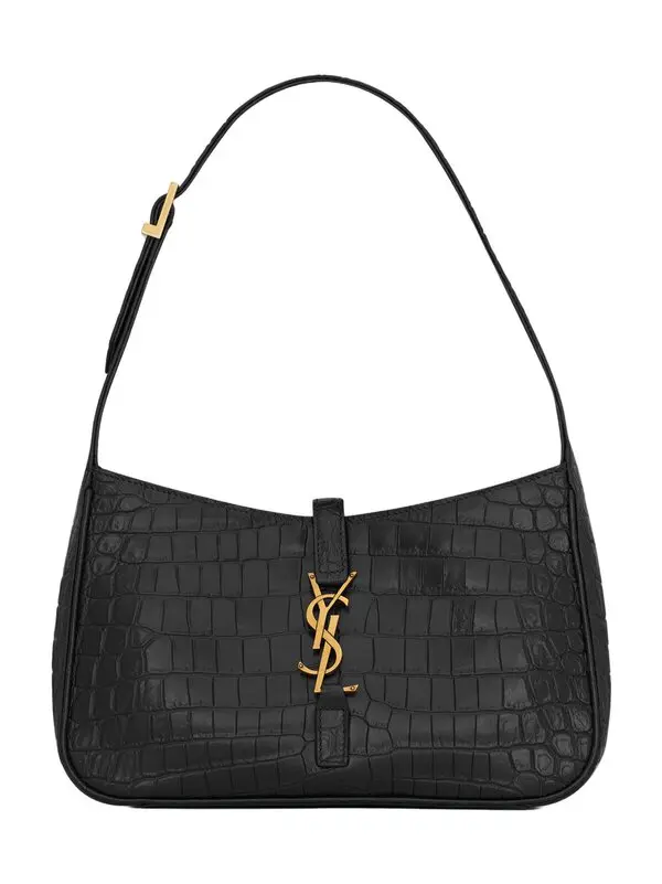 Saint Laurent Le 5 À 7 Hobo Bag In Crocodile-embossed Leather - Black