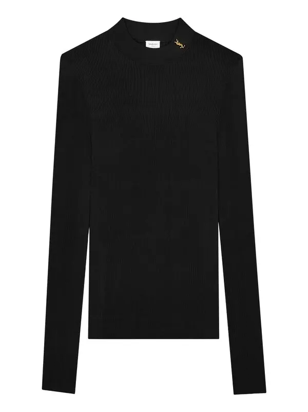 Saint Laurent Ribbed Silk Sweater Cassandre - Black