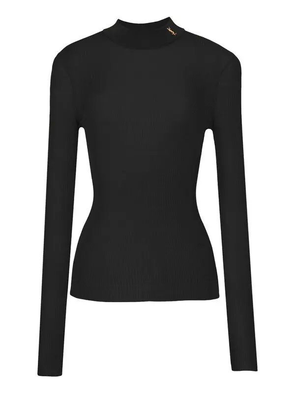 Saint Laurent Ribbed Silk Sweater Cassandre - Black