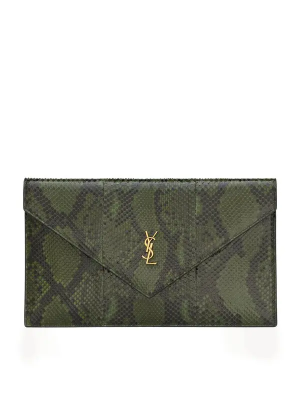 Saint Laurent Pouch In Python - Moss Green
