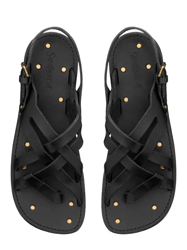 Saint Laurent Cheever Flat Sandals In Smooth Leather - Black