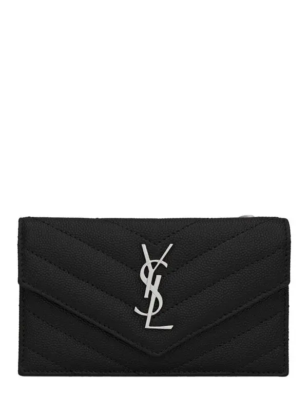 Saint Laurent Cassandre Matelassé Fragments Flap Card Case - Black