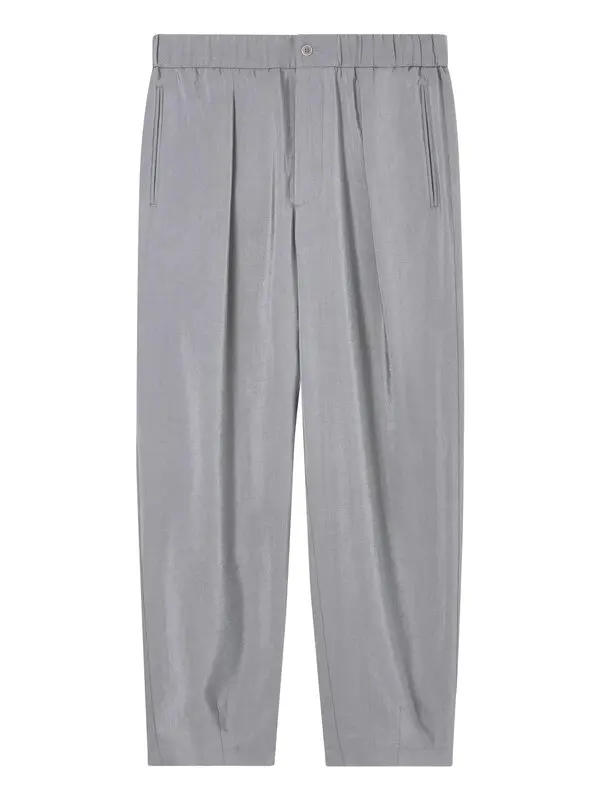 Giorgio Armani Regular Fit Trousers In Washed Silk Blend - Grey