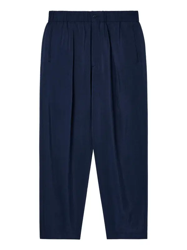 Giorgio Armani Regular Fit Trousers In Washed Silk Blend - Navy Blue