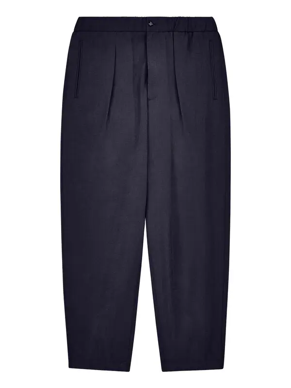 Giorgio Armani Regular Fit Trousers In Washed Silk Blend - Navy Blue