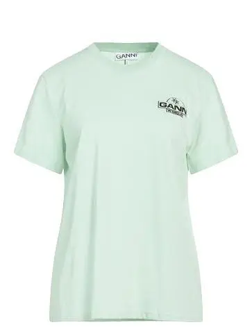 GANNI Light Organic Cotton T-shirt With Logo Print - Green