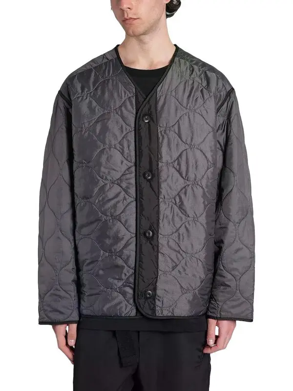 PEACEMAKER OAMC Quilted V-neck Button-down Shirt Jacket - Grey