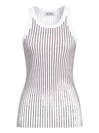 Attico Ribbed Cotton Tank Top With Crystal Embellishments - White