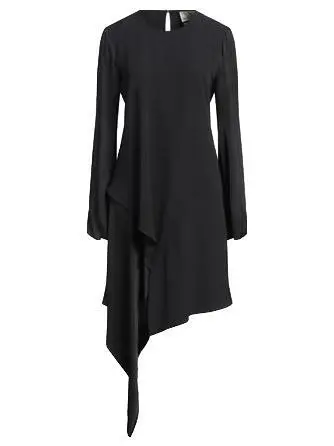 ALESSIA SANTI Alesia Santi Asymmetrical Crewneck Long Sleeve Midi Dress - Black