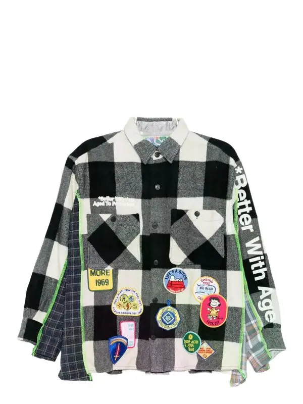 BETTER WITH AGE Patch-embellished Checked Shirt - Black