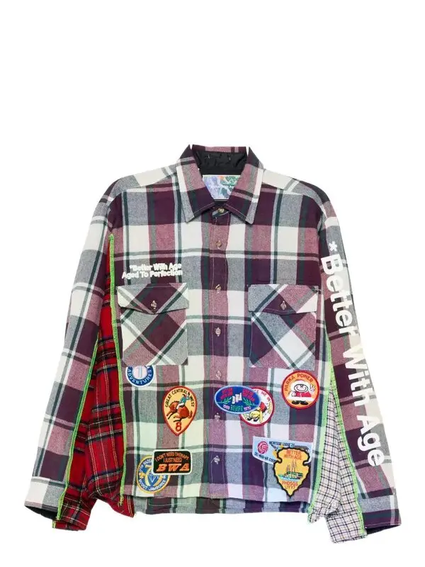 BETTER WITH AGE Patchwork Check-print Shirt - Purple