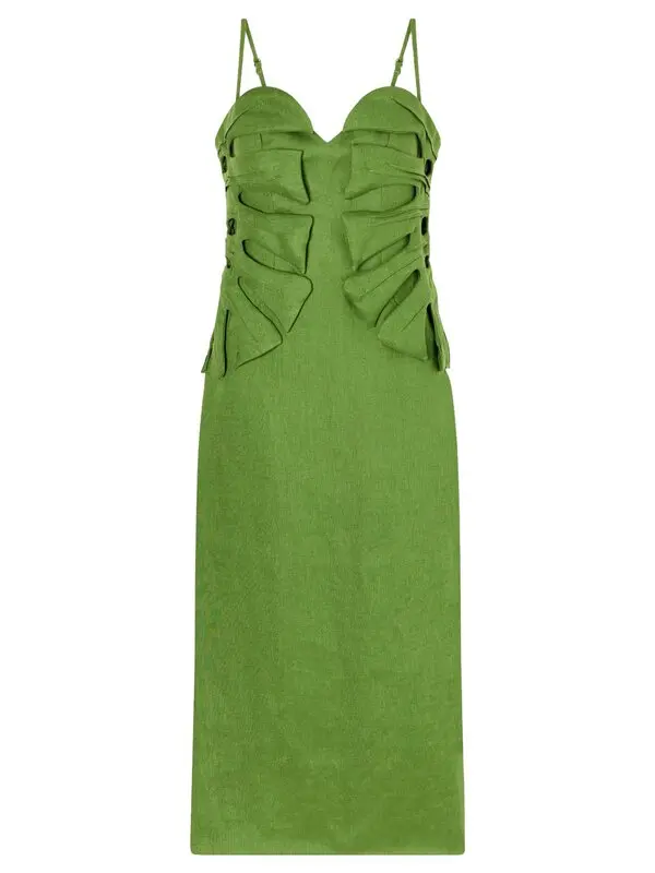 Farm Rio Monstera Leaf Linen Midi Dress - Green