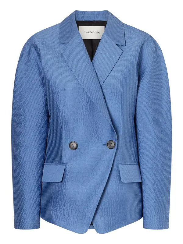 LANVIN Textured Satin Double-breasted Jacket - Blue