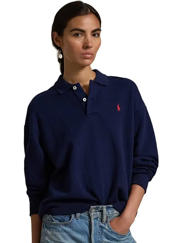Ralph Lauren Cotton-blend Fleece Polo Collar Pullover - Cruise Navy