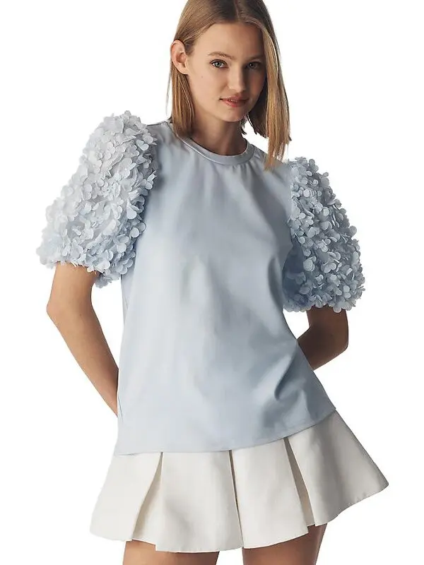 English Factory Textured Puff-sleeve Top - Soft Blue