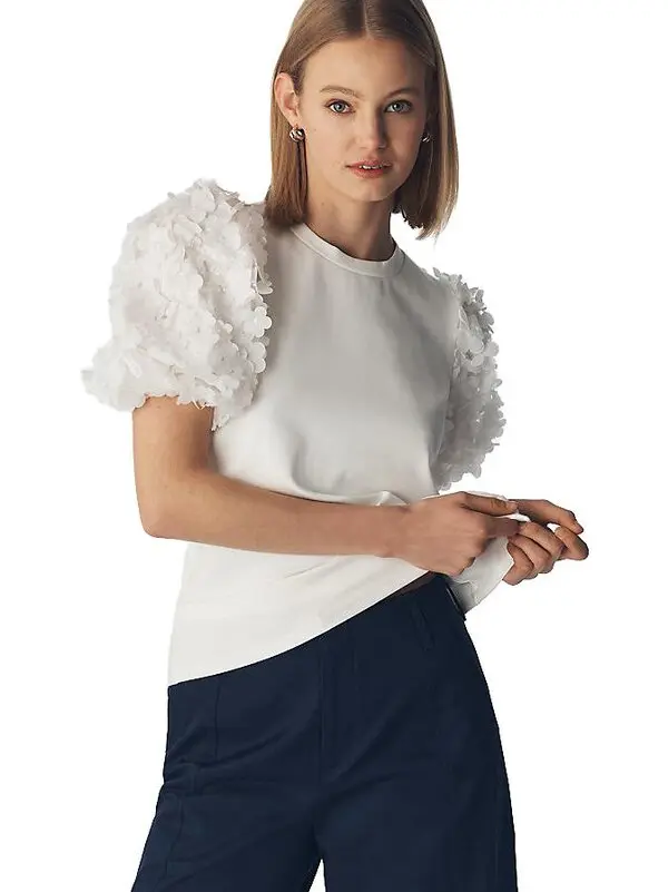 English Factory Textured Puff-sleeve Top - White
