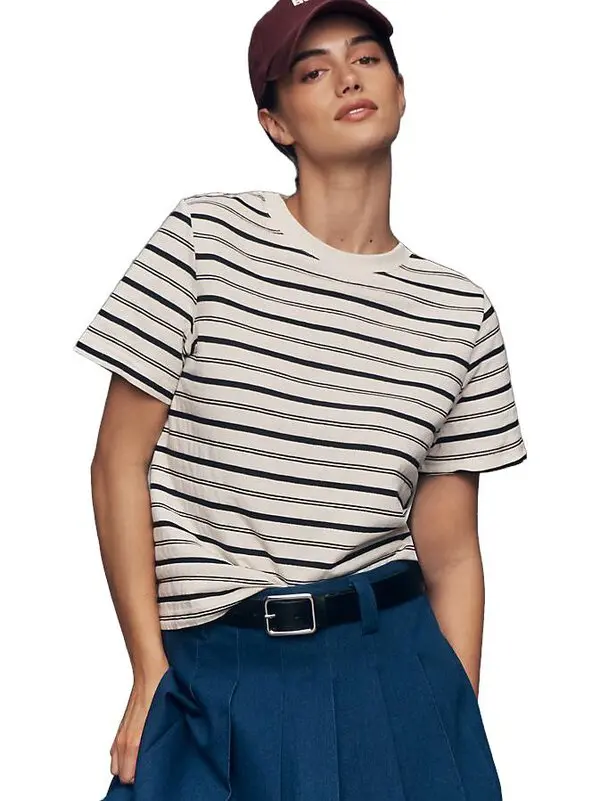 English Factory Striped Cotton T-shirt Top - Black/white Stripe