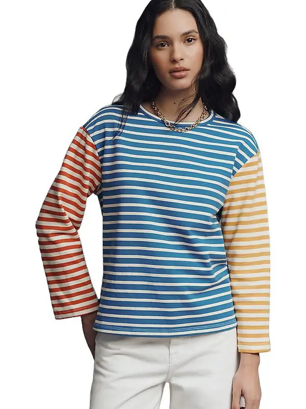 English Factory Colorblock Striped Long Sleeve Top - Blue Pattern