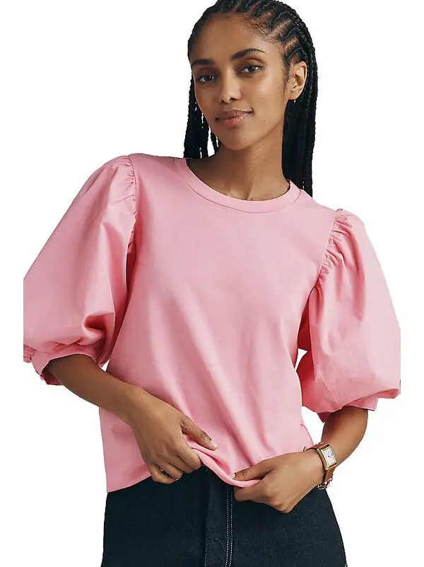 English Factory Puff-sleeve Cotton Top - Pink
